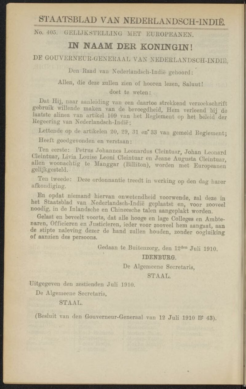 Zo werd Mas Klentar een Staatsblad-Europeaan - Indische Schrijfschool